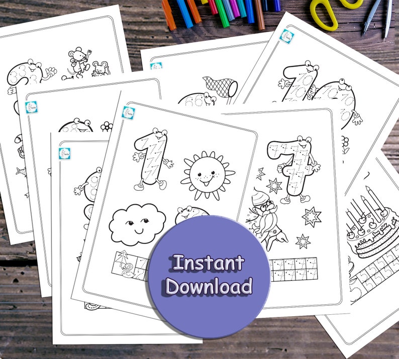 Number Tracing Coloring Pages (1 to 10). Learning Numbers. Preschool ...