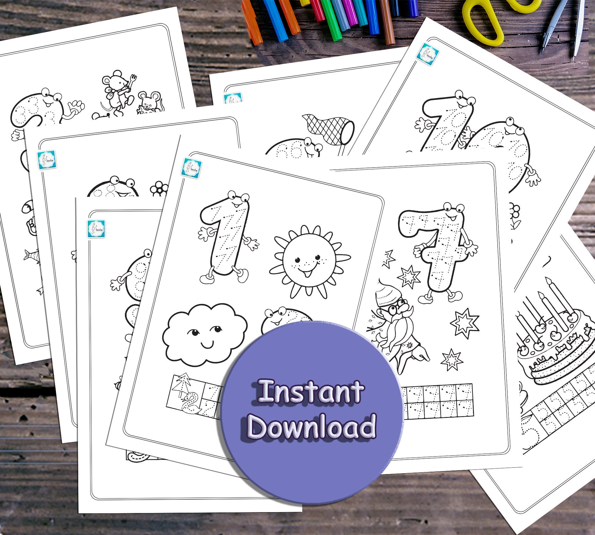 Number Tracing Coloring Pages 1 to 10. Learning Numbers. Preschool ...