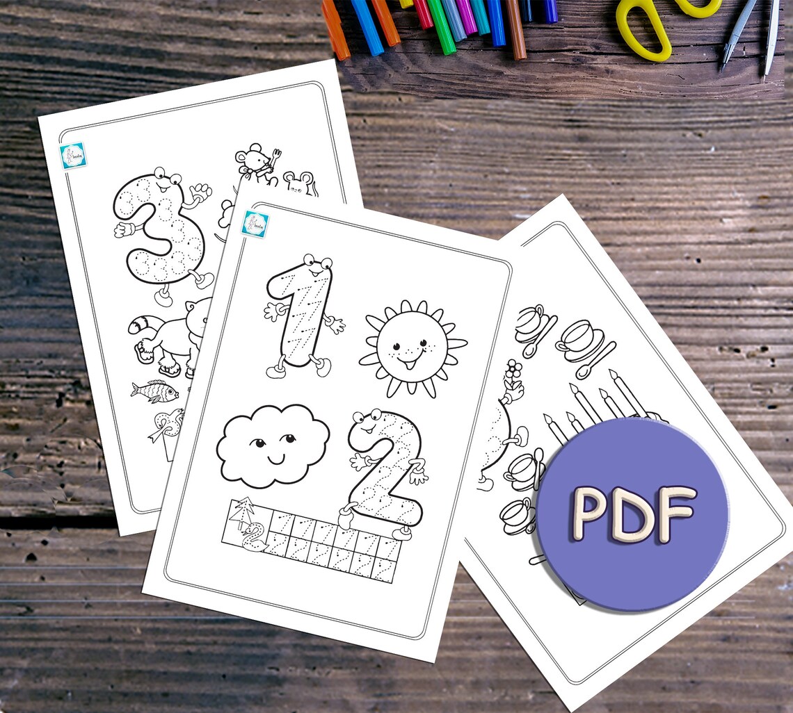 Number Tracing Coloring Pages (1 to 10). Learning Numbers. Preschool ...