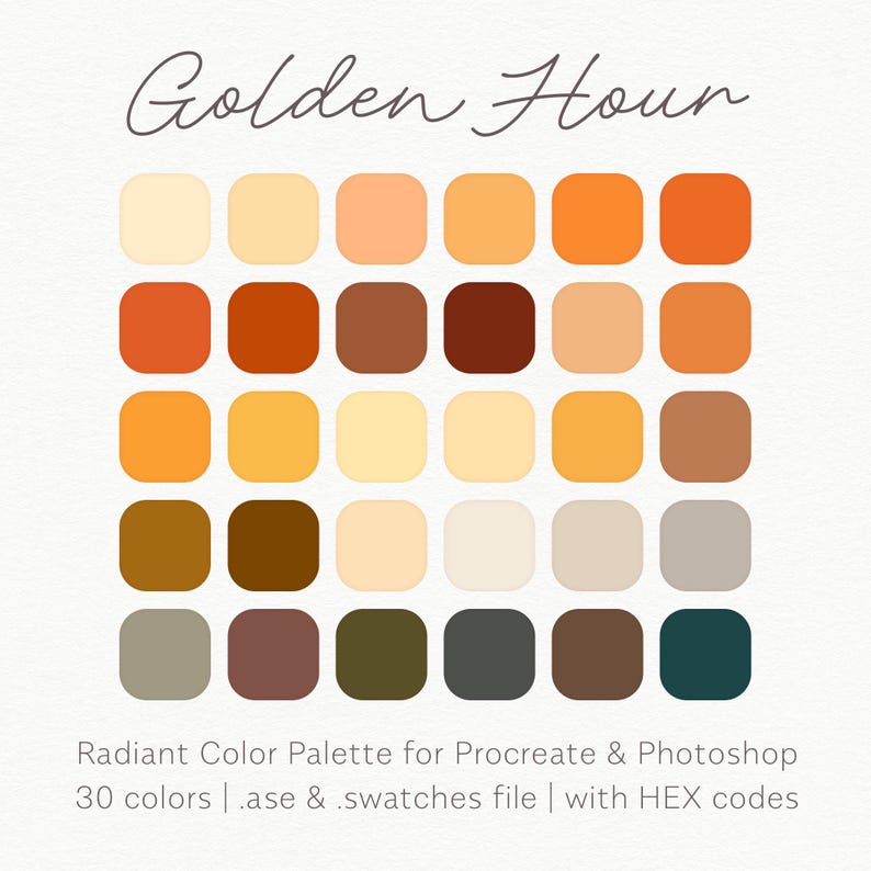 Golden Hour Color Palette for Procreate & Photoshop | 30 Harmonious ...