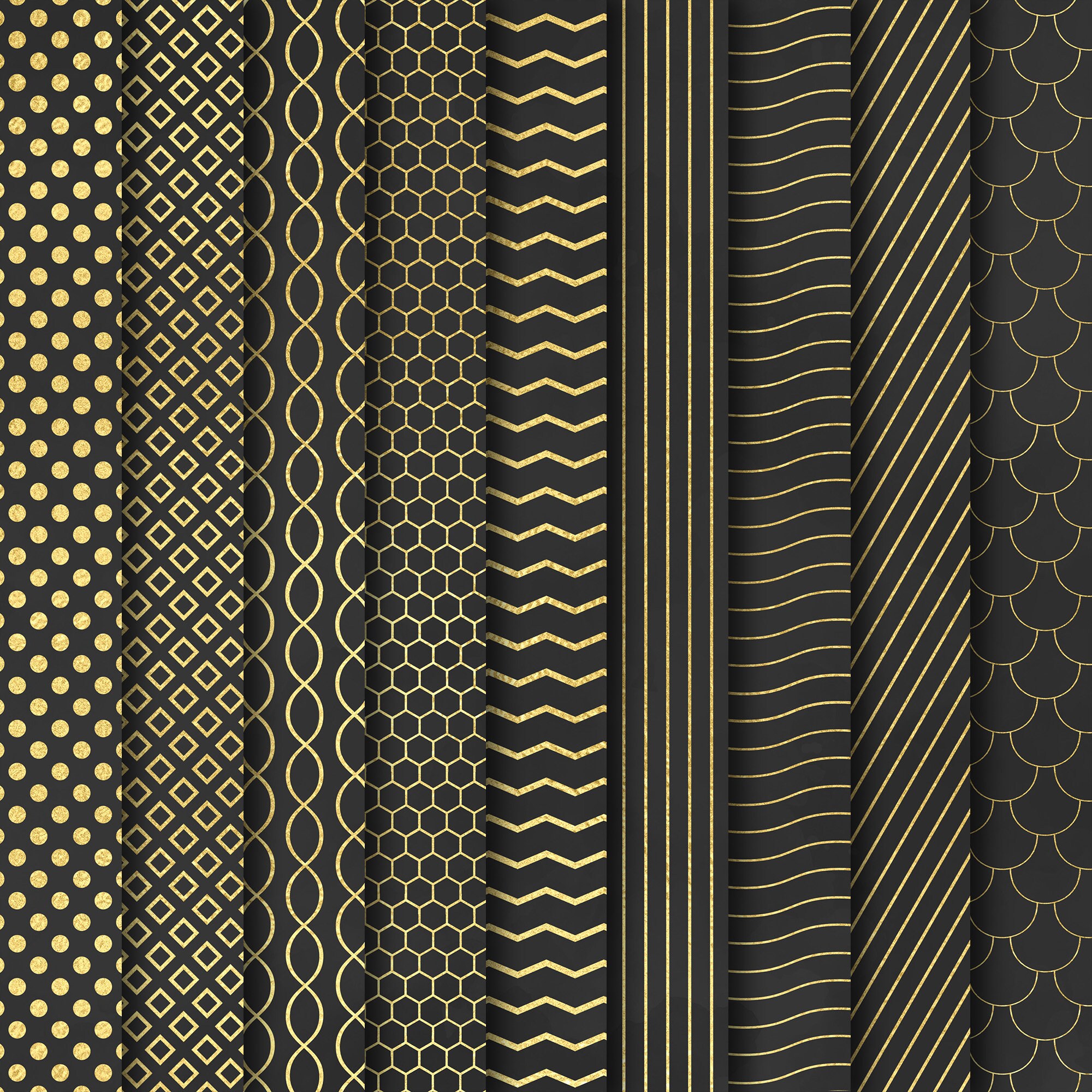 36 Metallic Gold Patterns on Dark Gray Texture | Digital Paper ...