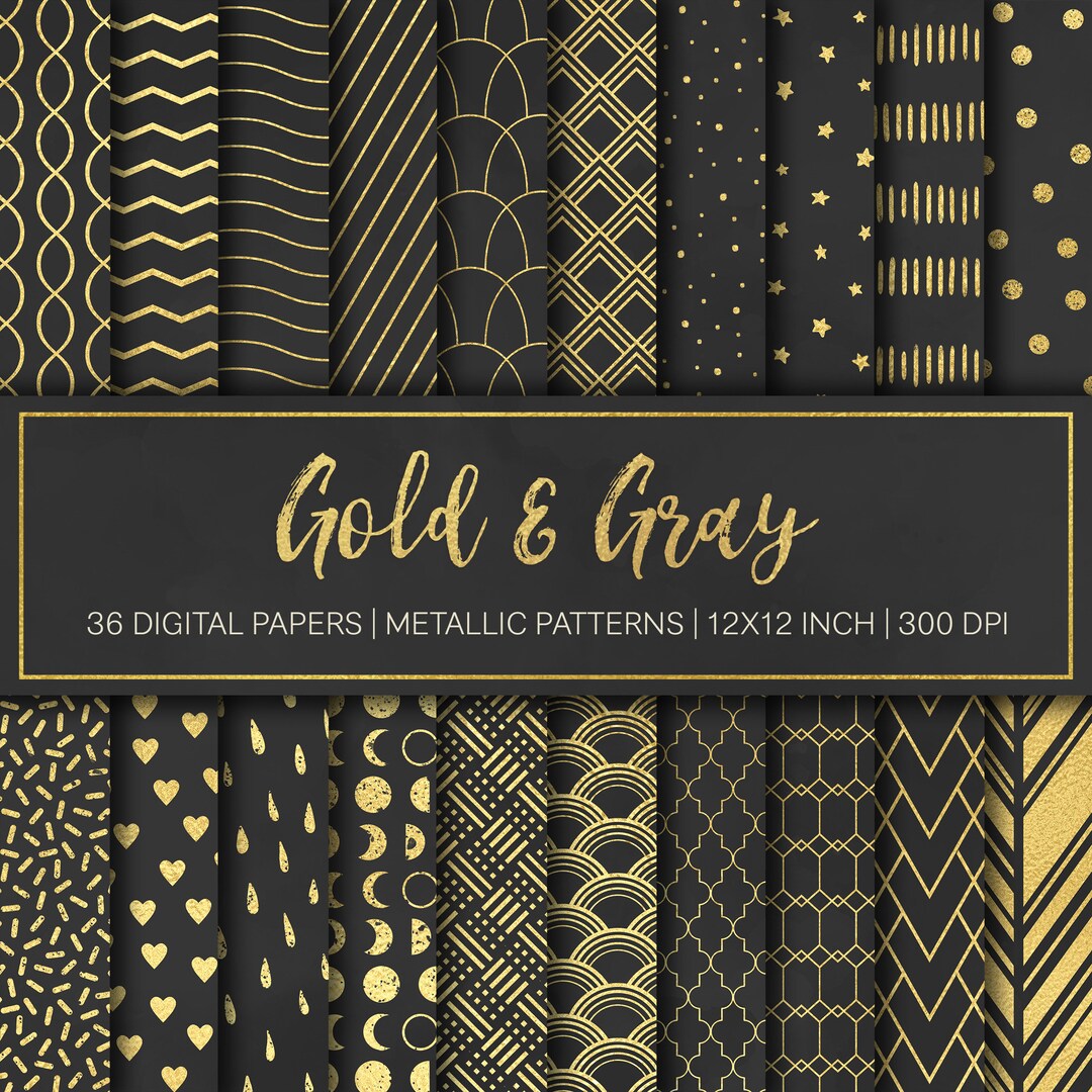36 Metallic Gold Patterns on Dark Gray Texture | Digital Paper ...