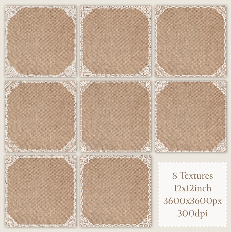 36 Off-white Lace on Burlap Textures Digital Papers Background, Vintage ...