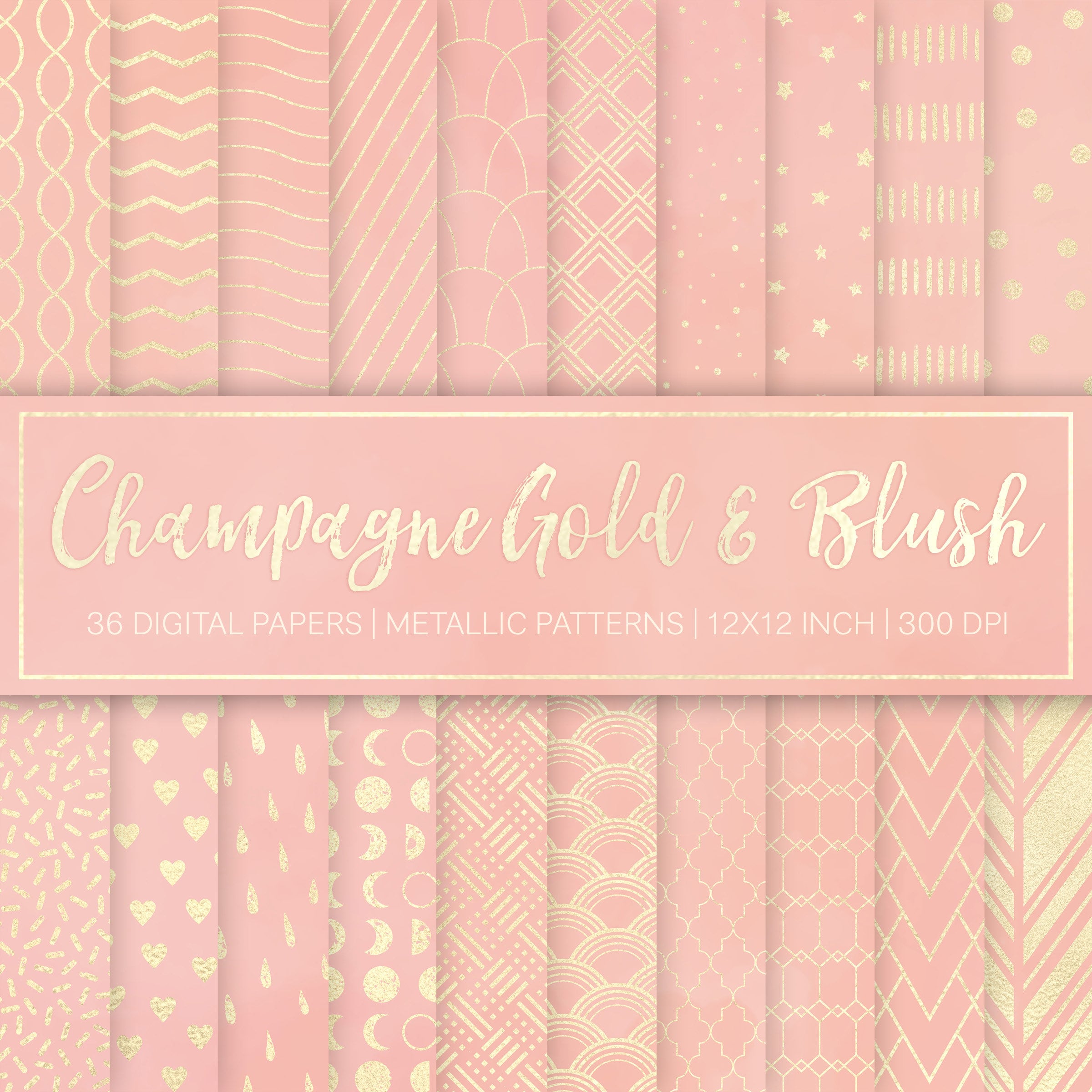 Paper & Party Supplies Digital Papers 20 Metallic Champagne Gold ...