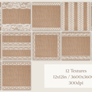 36 Off-white Lace on Burlap Textures | Digital Papers | Background ...