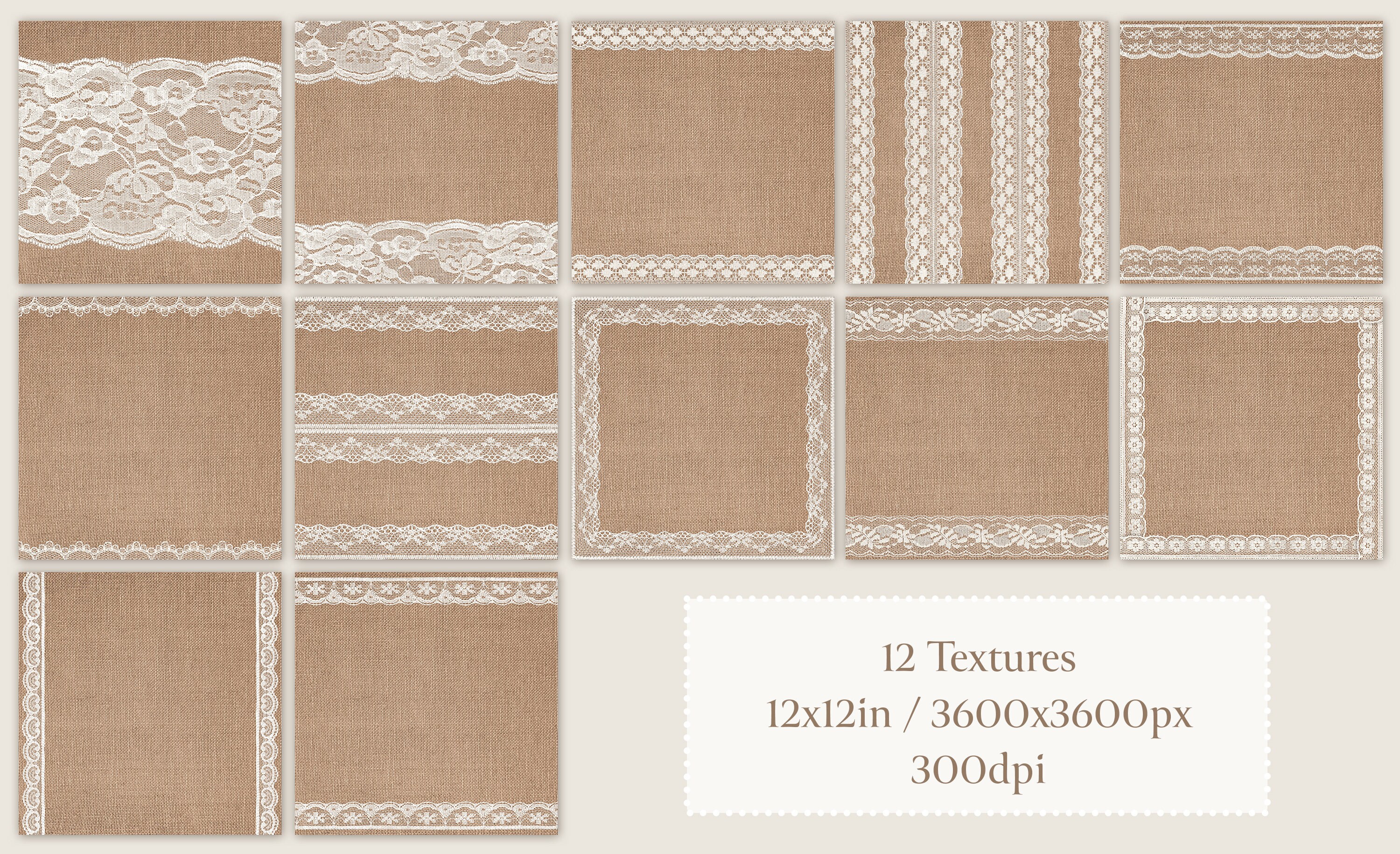 36 Off-white Lace on Burlap Textures | Digital Papers | Background ...
