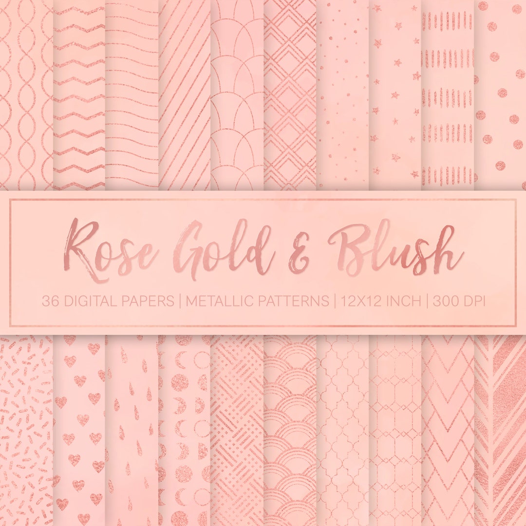 36 Metallic Rose Gold Patterns on Vintage Blush Rose Background ...