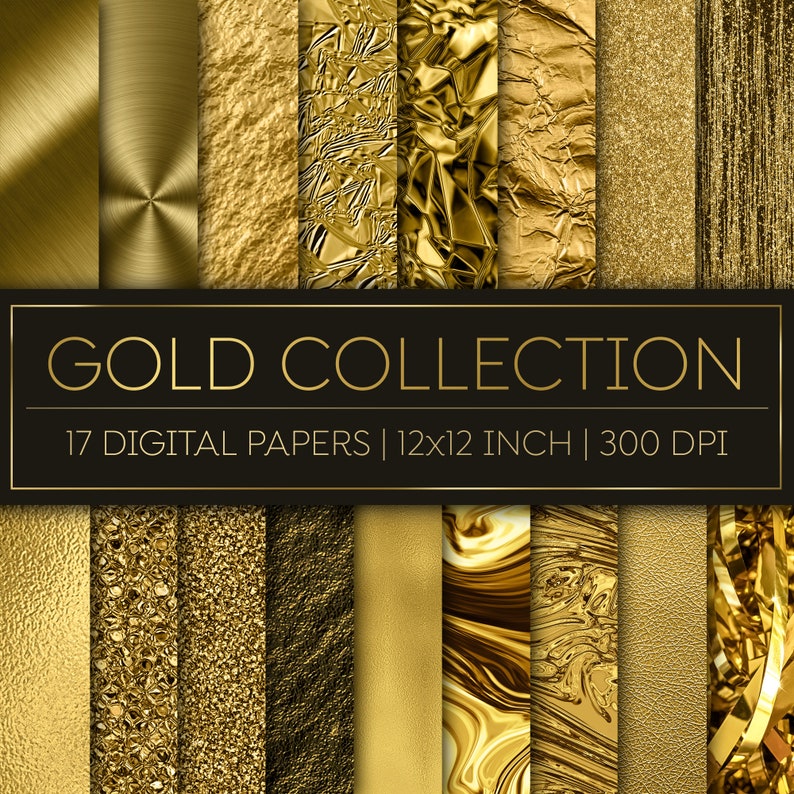 GOLD COLLECTION - 17 Metallic Textures, Foils, Digital Papers and More ...