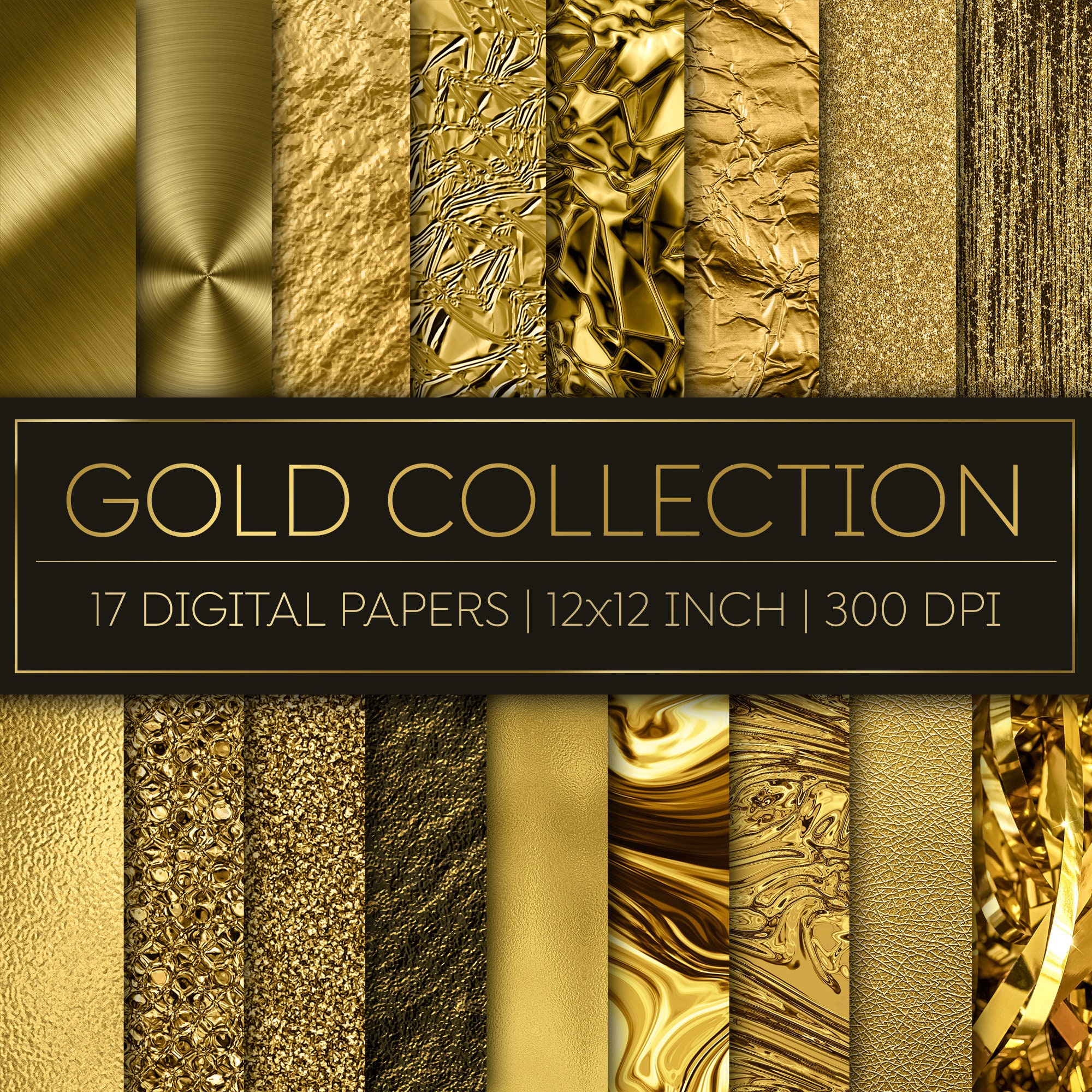 GOLD COLLECTION - 17 Metallic Textures, Foils, Digital Papers and More ...