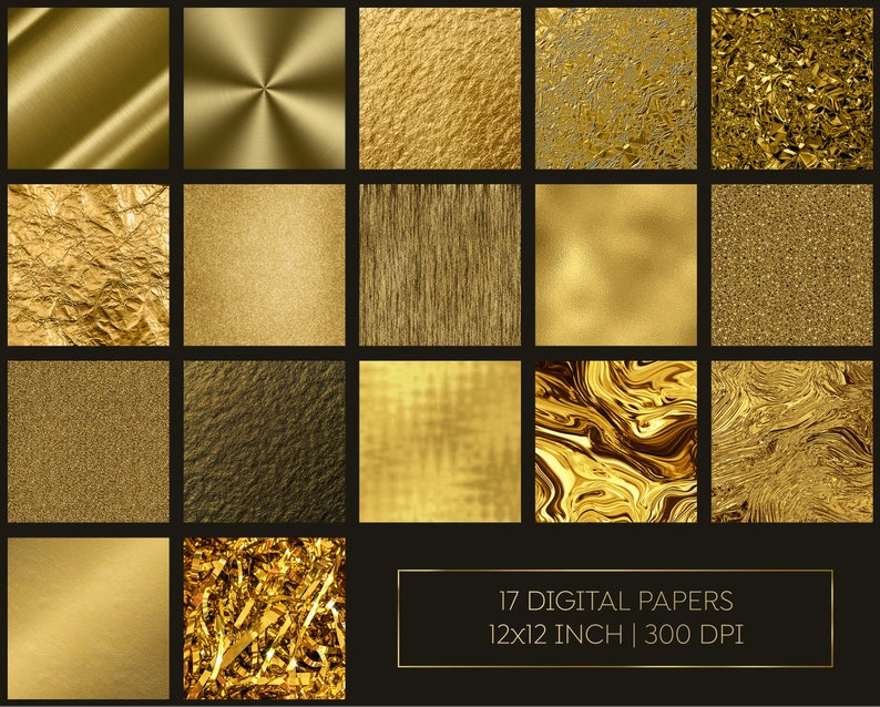 GOLD COLLECTION - 17 Metallic Textures, Foils, Digital Papers and More ...