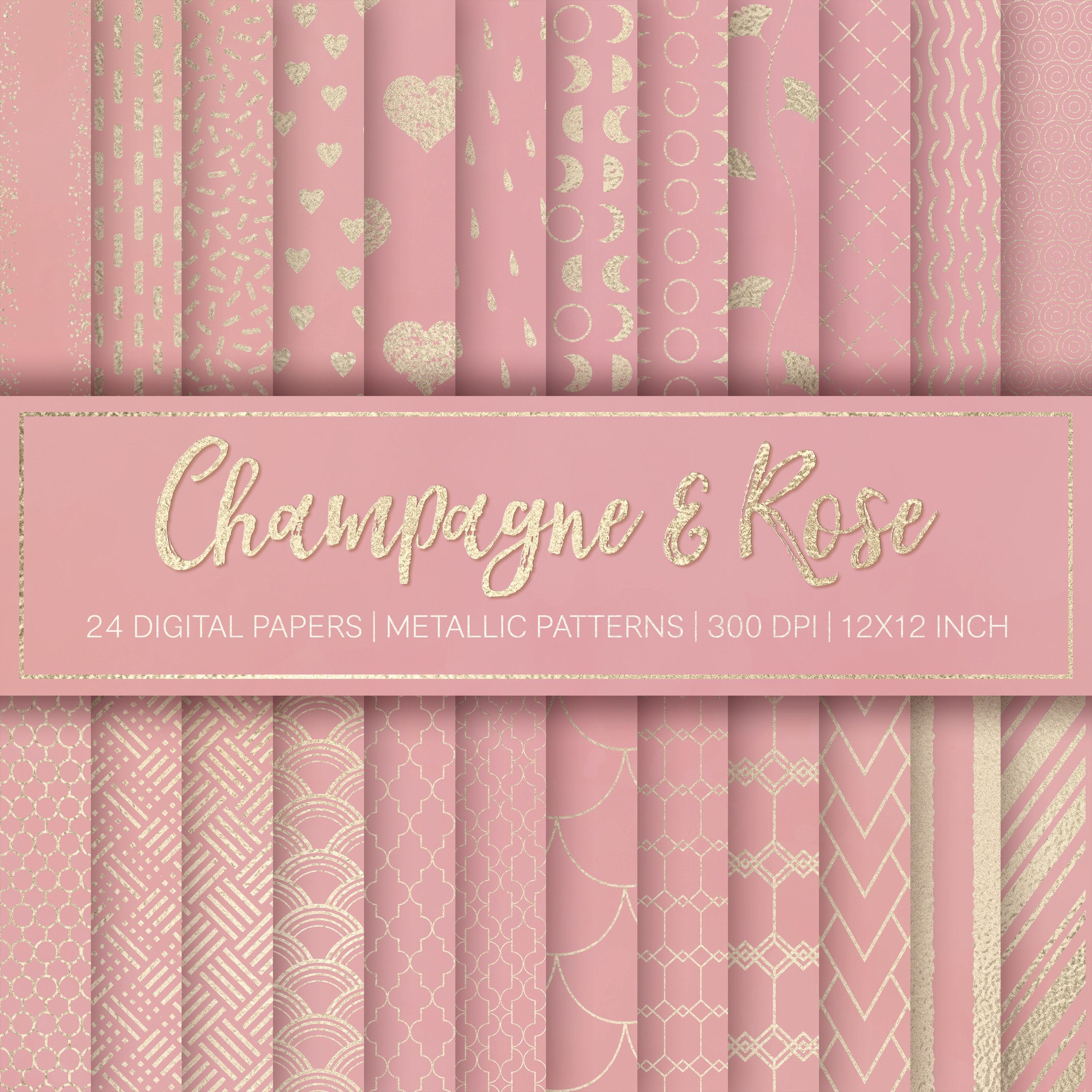 Paper & Party Supplies Digital Papers 20 Metallic Champagne Gold ...