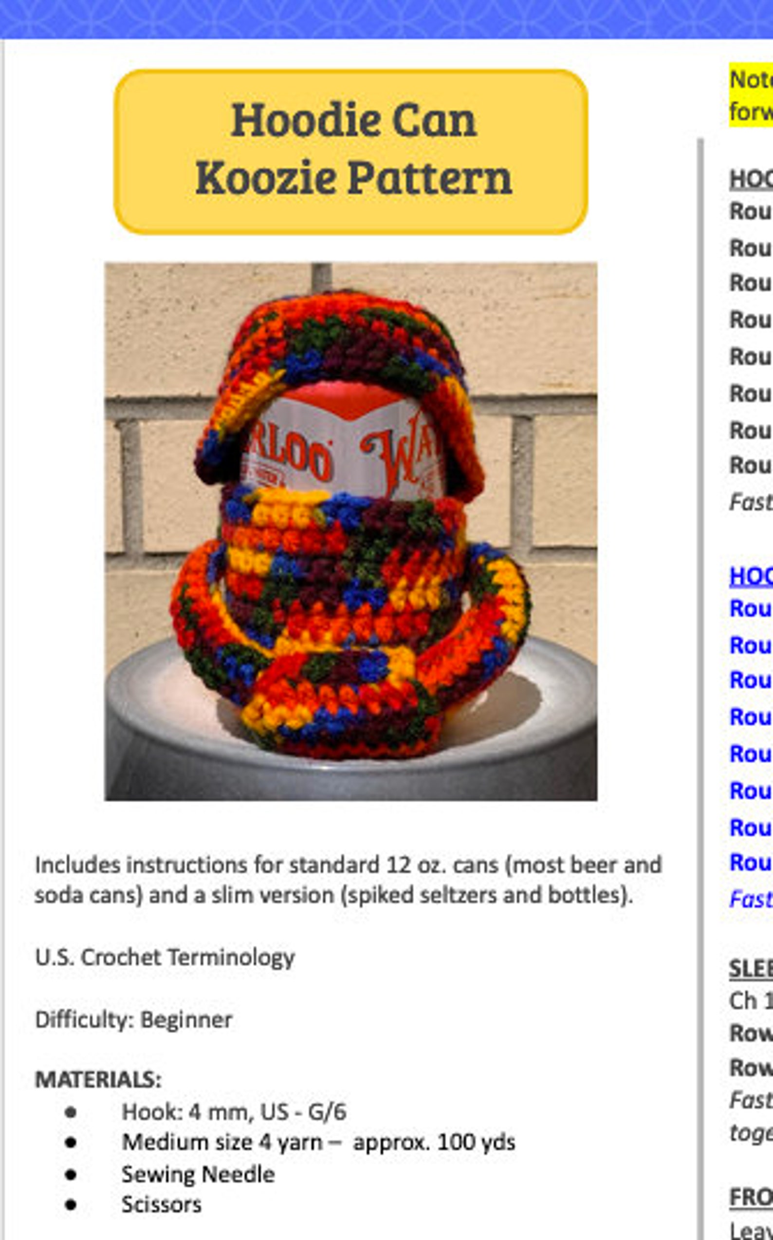 CROCHET PATTERN: Can Cozy Hoodie. Keeps Cans and Bottles Cooler and ...