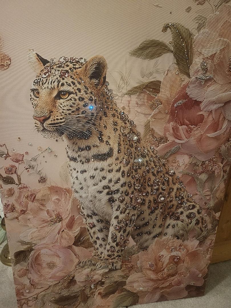 Large 100 X 120cm Stunning Full Shimmer Crystal Canvas Cheetah Picture ...