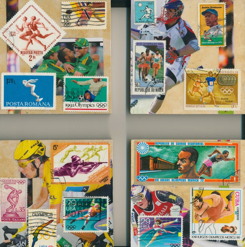 Handmade Postage Stamp Collage Art Coasters: Sport IV - Etsy