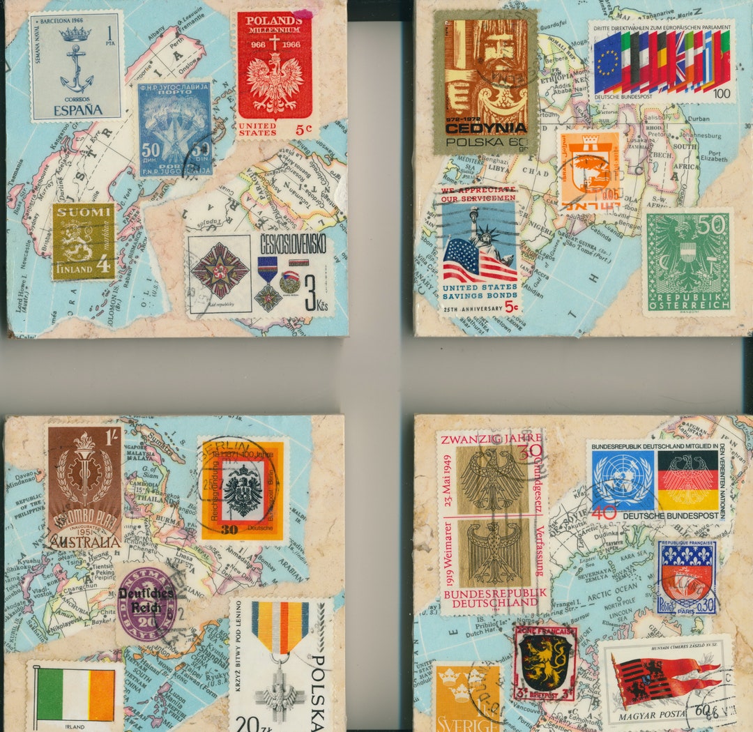 Handmade Postage Stamp Collage Art Coasters: World II - Etsy