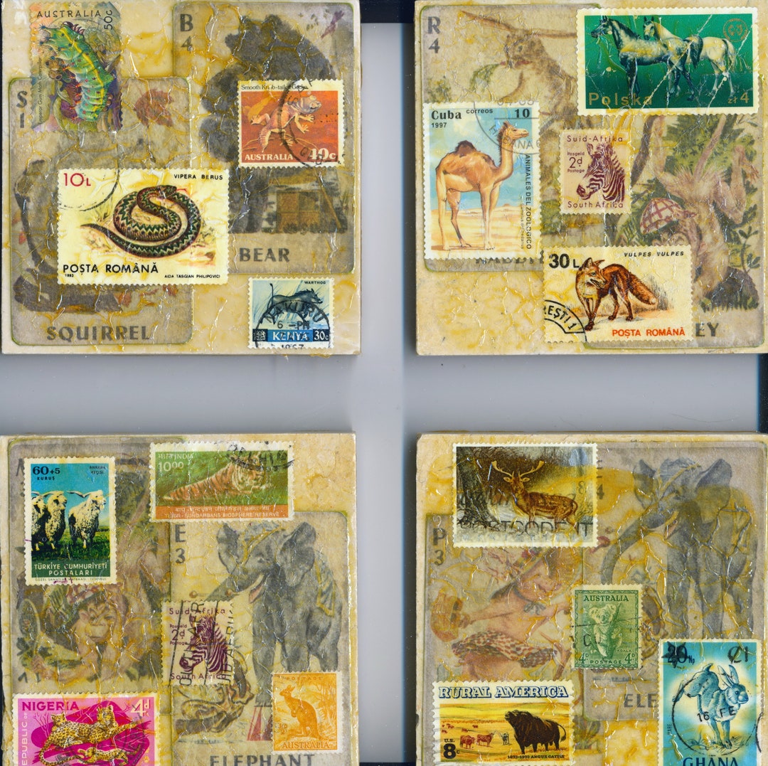 Handmade Postage Collage Coasters: Animals I - Etsy