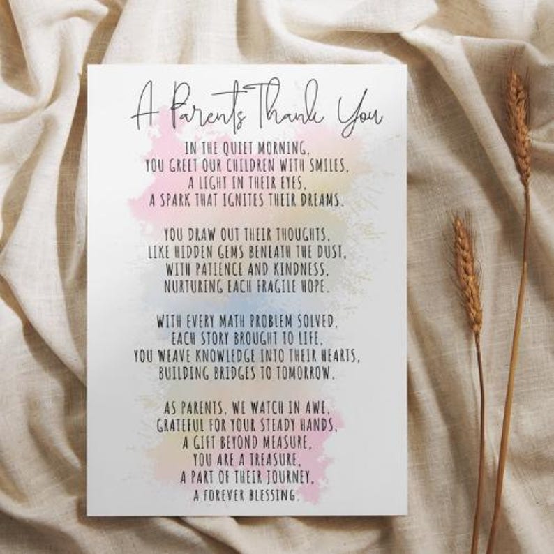 A Parents Thank You Printable Nursery Teachers Teaching Printable Gift ...
