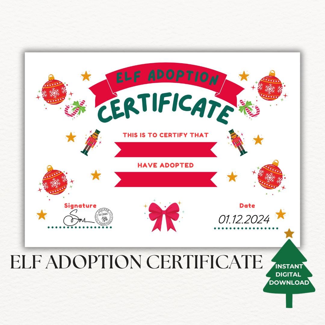 Printable DIY Elf Adoption Certificate , Cheeky Elf, Adopt an Elf ...