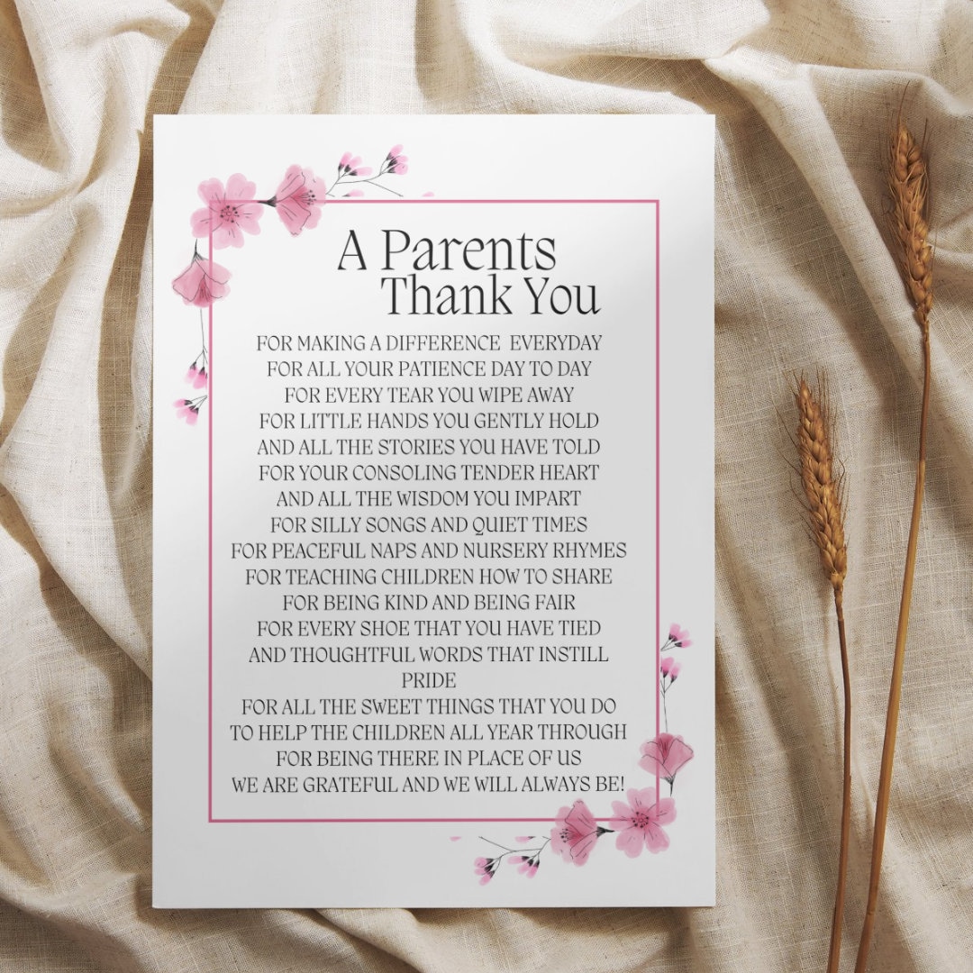 A Parents Thank You Printable Nursery Teachers Teaching Printable Gift ...