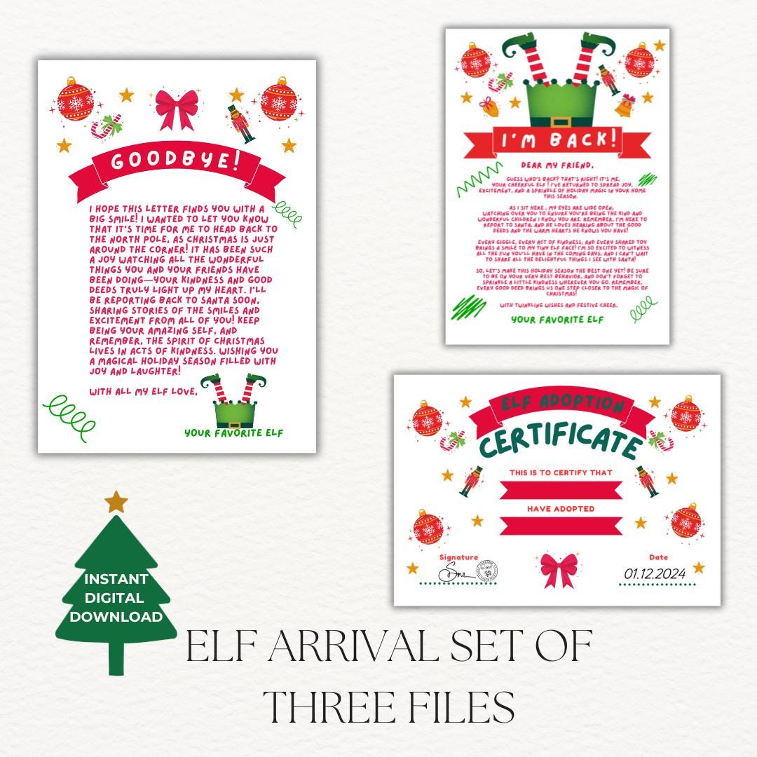 Printable DIY Elf Set, Arrival Farewell Letters Adoption Certificate ...