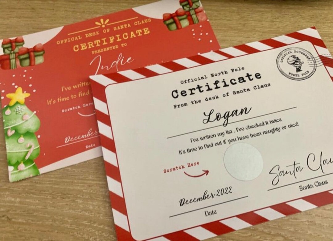 Scratch Reveal Nice List Certificate, Christmas Eve Box Filler ...