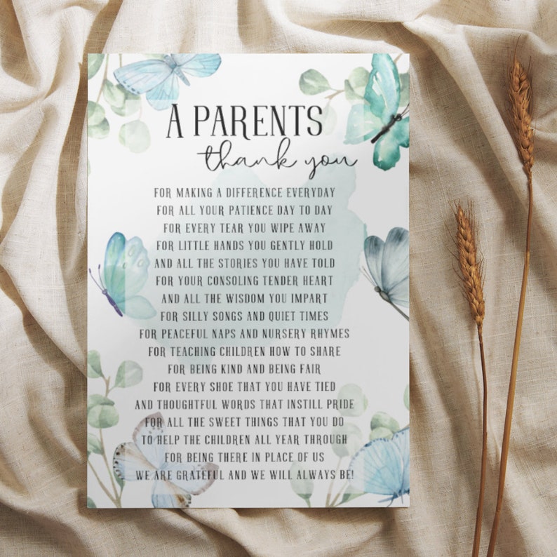 A Parents Thank You Printable Nursery Teachers Teaching Printable Gift ...