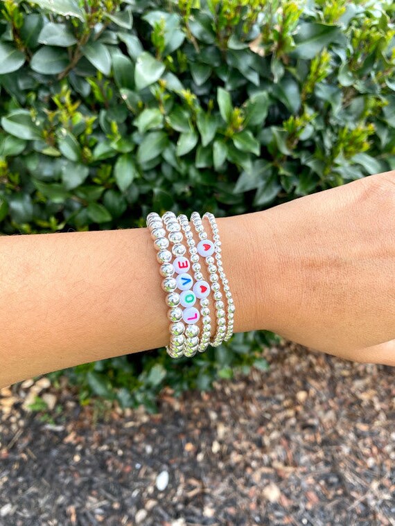 Silver Plated Metallic Bead Bracelet Stretch Bracelet | Etsy