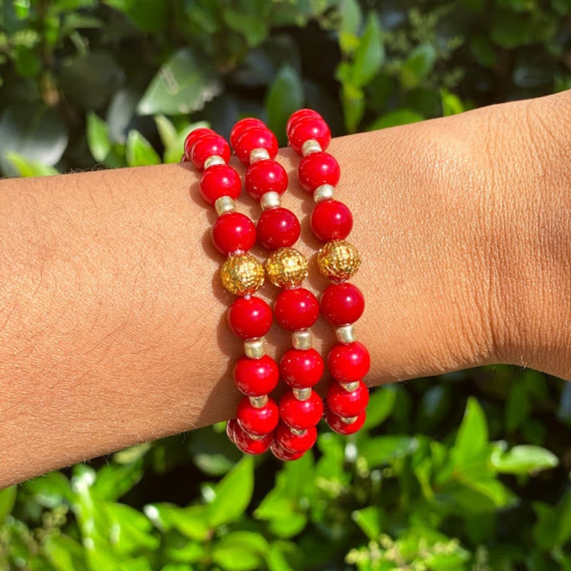 Red Beaded Bracelet - Etsy