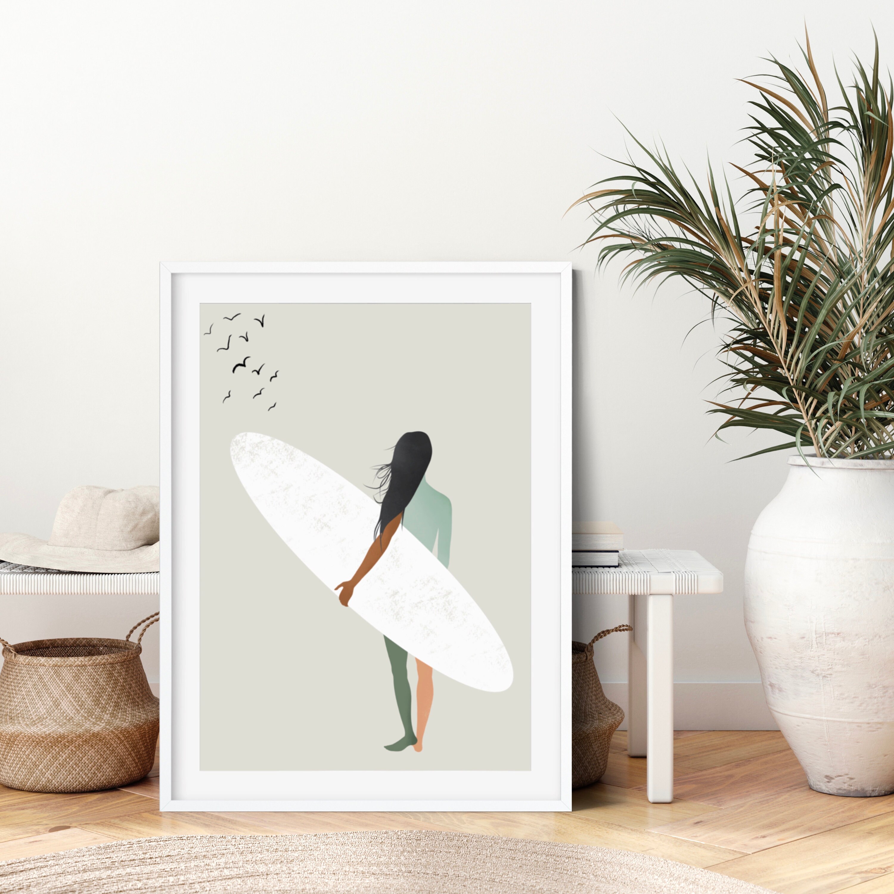 Surfer Girl Poster, Printable Wall Art, Minimalist Abstract Print ...