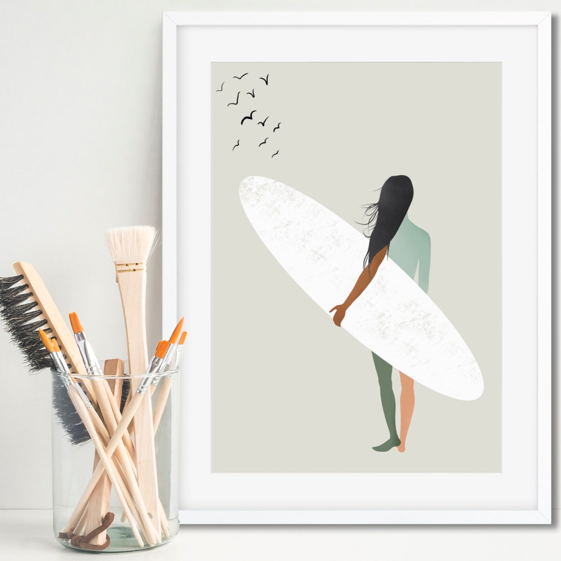 Surfer Girl Poster Printable Wall Art Minimalist Abstract - Etsy