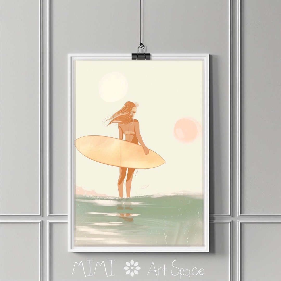 Surfer Girl Poster, Printable Gift, Minimalist Surf Abstract Print ...