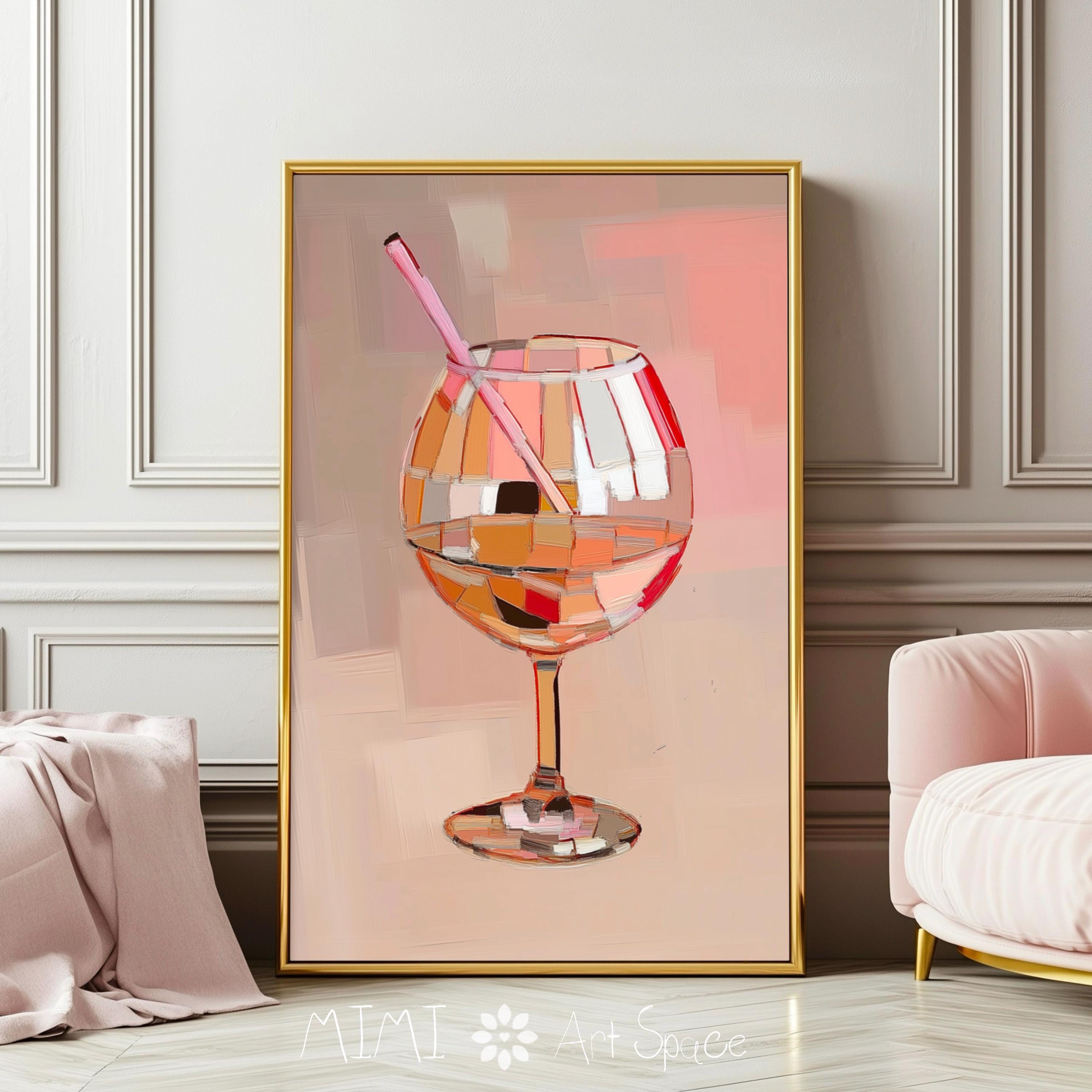 Printable Mirror Ball Glass Poster, Cocktail Glass Print, Abstract Art ...