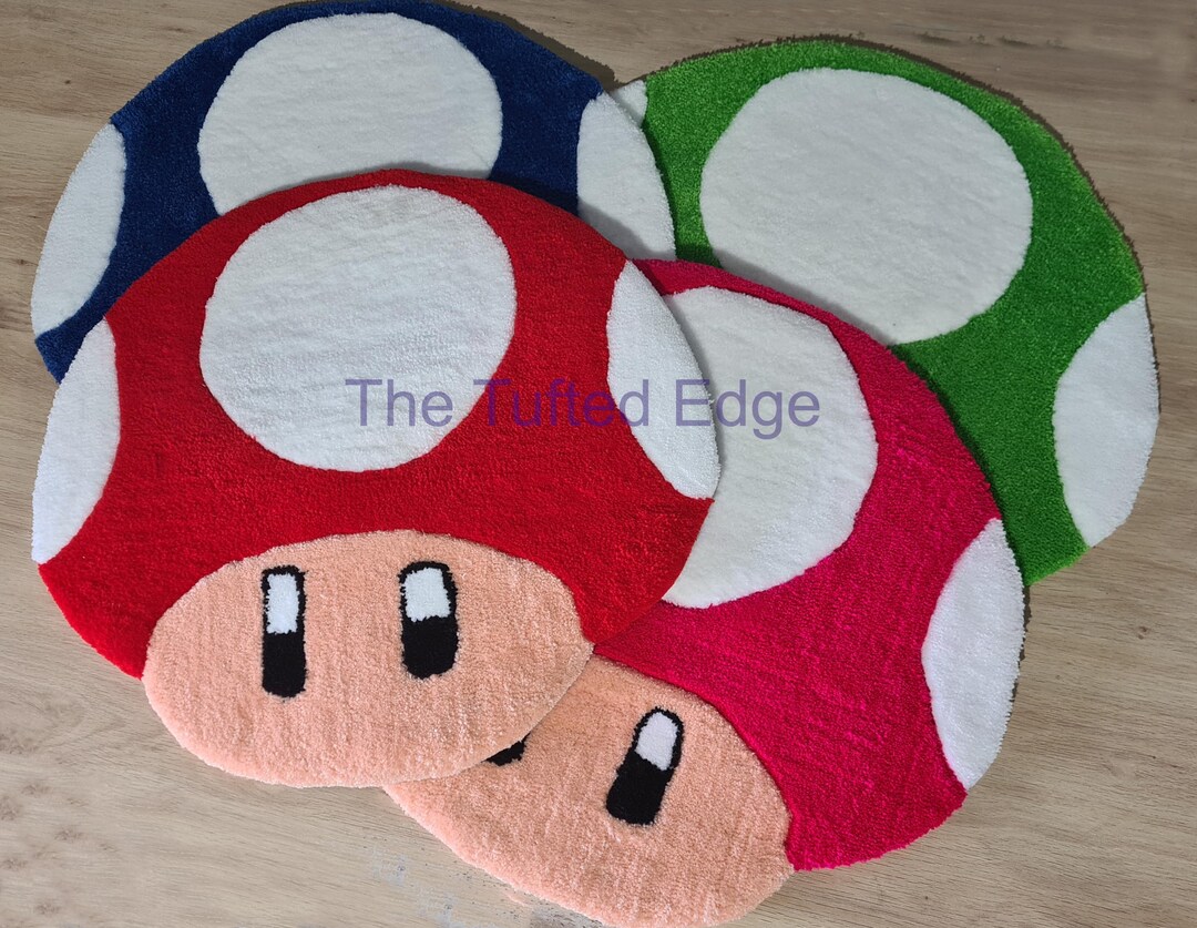 Handmade Tufted Mario Style Mushroom Floor Rug Cute Pop Art Deco Carpet ...