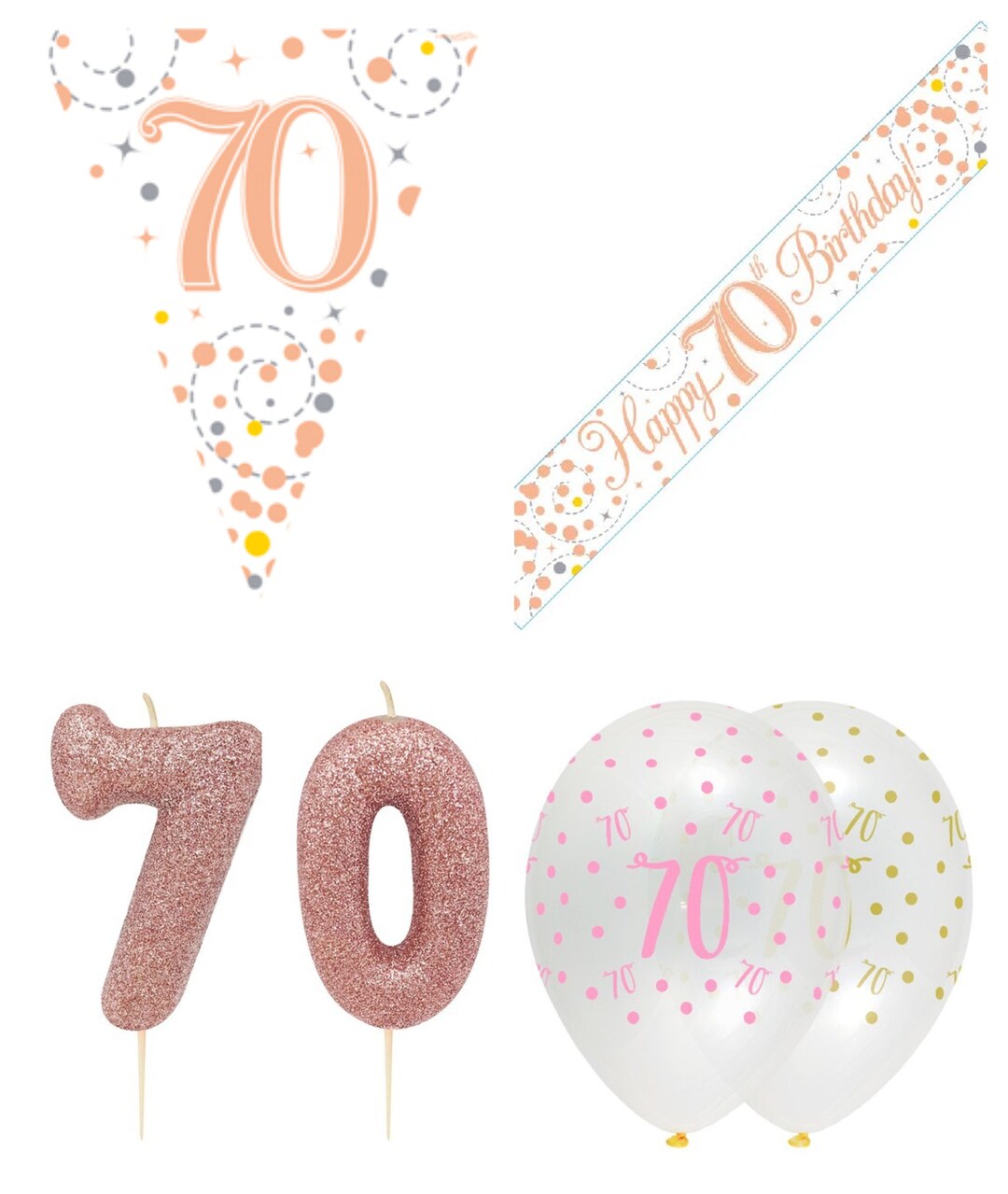 70th Birthday Party Decorations Kit: Rose Gold Banner, 6pcs Pink and ...