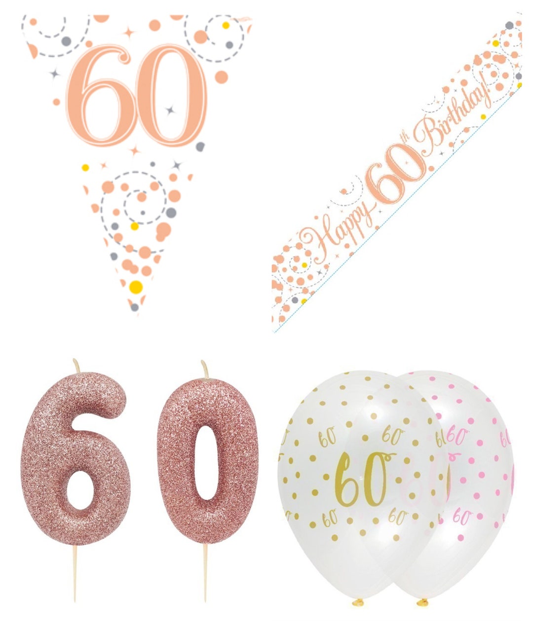 60th Birthday Party Decorations Kit: Rose Gold Banner 6pcs - Etsy