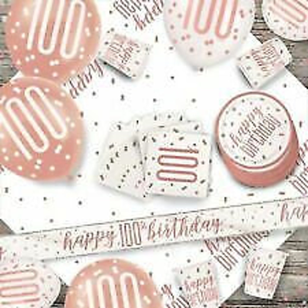 Rose Gold 100th Birthday Party Supplies Tableware & Decorations Glitz ...