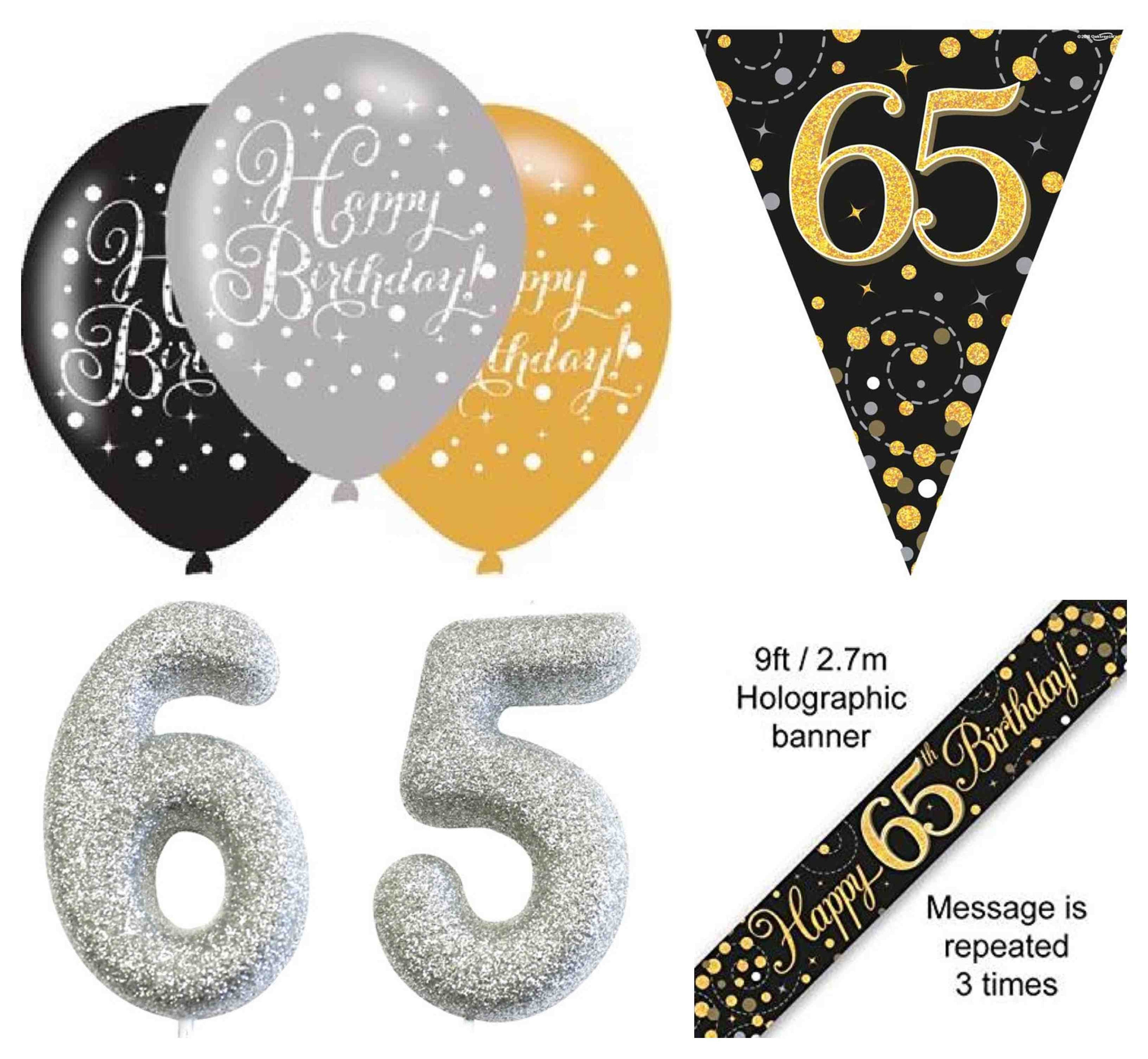 65th Birthday Party Decorations Kit: Black and Gold Banner, 6pcs Black ...