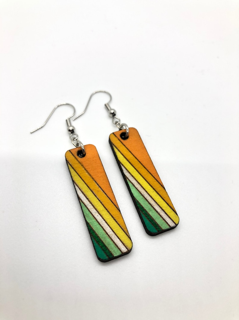 Geometric Earrings Handpainted Earrings Boho Sustainable Jewelry Wooden ...