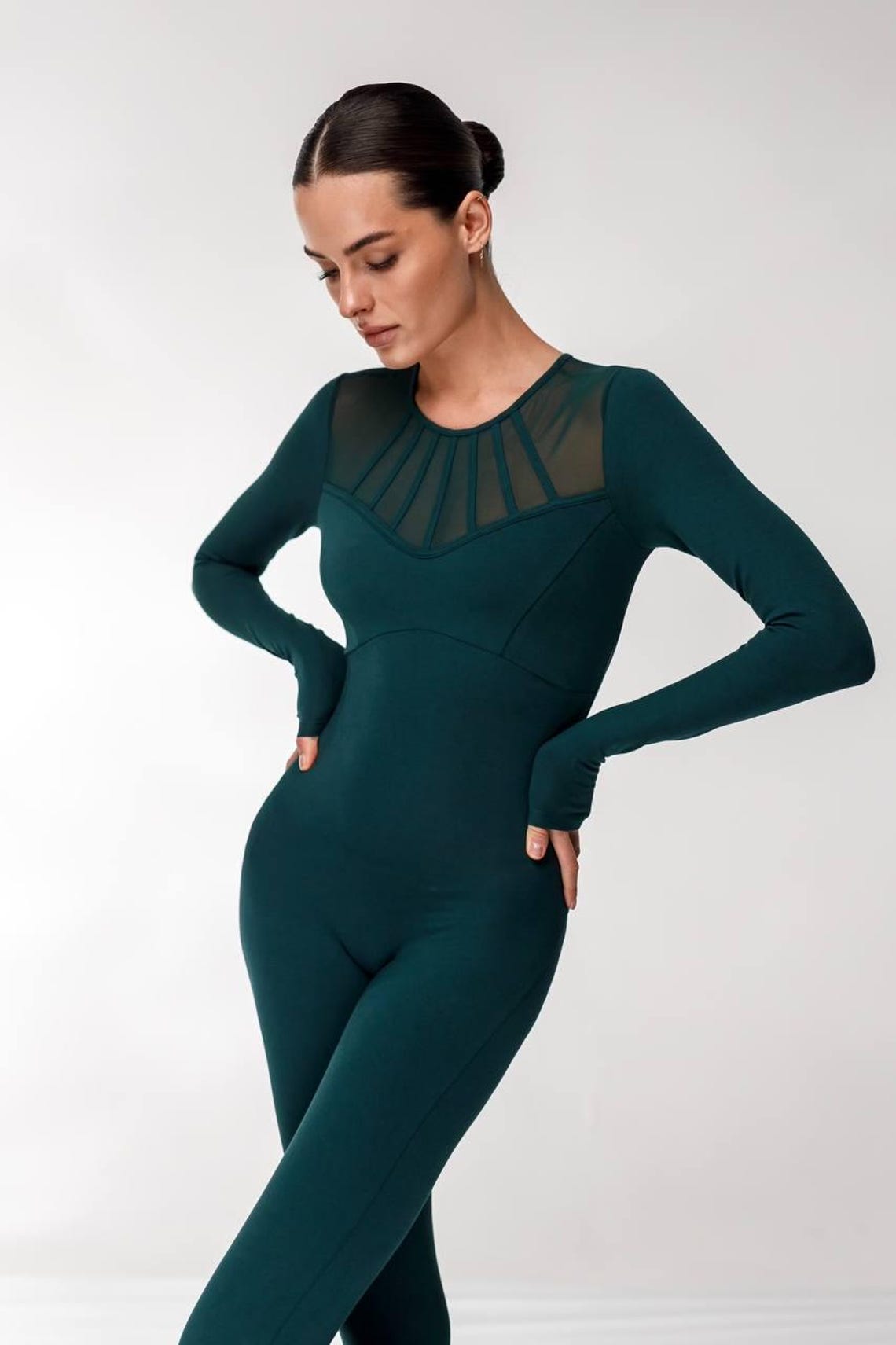 Green Yoga Jumpsuit, Aerial Costume Women's Yoga Bodysuit, Unitard ...