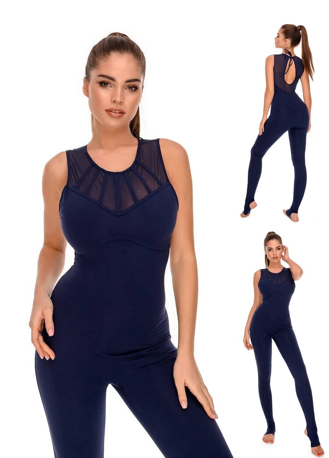 Blue Yoga Jumpsuit Aerial Costume Woman Yoga Bodysuit Unitard Dance ...