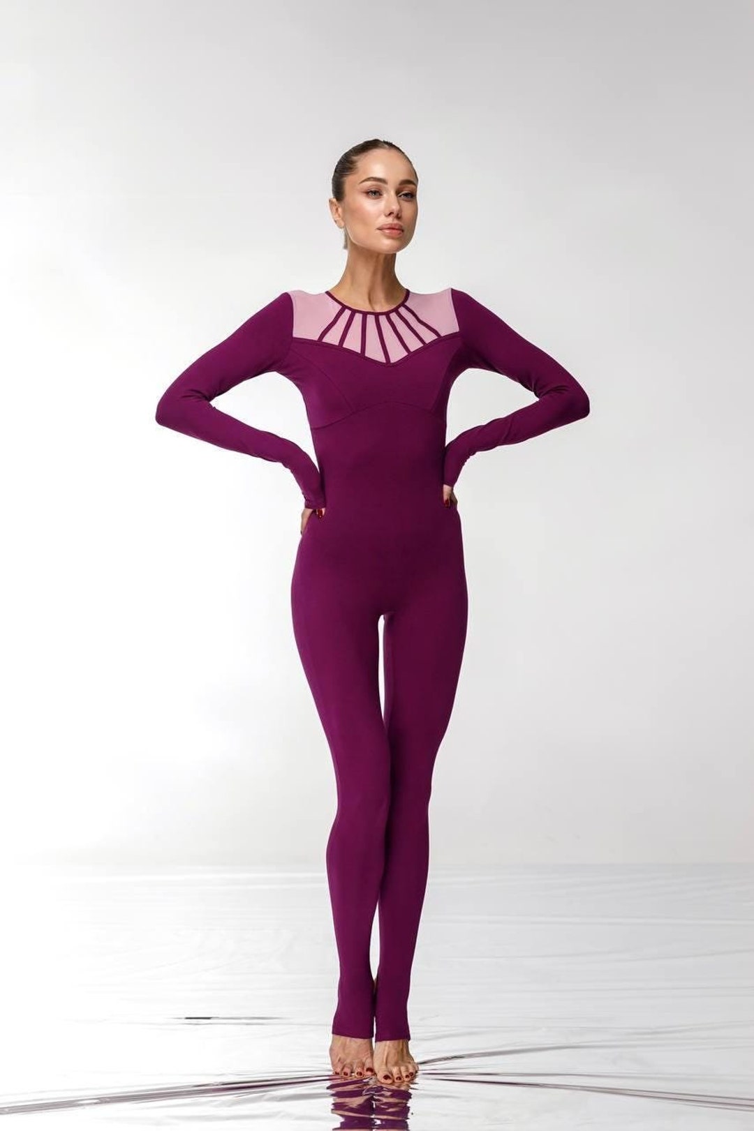 Purple Yoga Jumpsuit, Aerial Costume Women's Yoga Bodysuit, Unitard ...