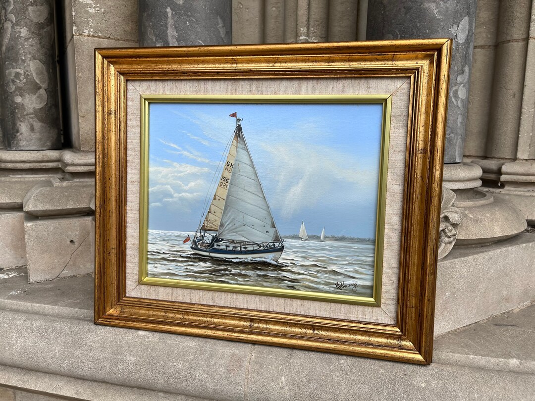 Vintage Original Oil Painting of a Lovely Sailboat on the Norfolk ...
