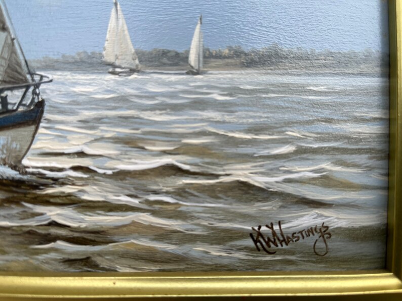 Vintage Original Oil Painting of a Lovely Sailboat on the Norfolk ...