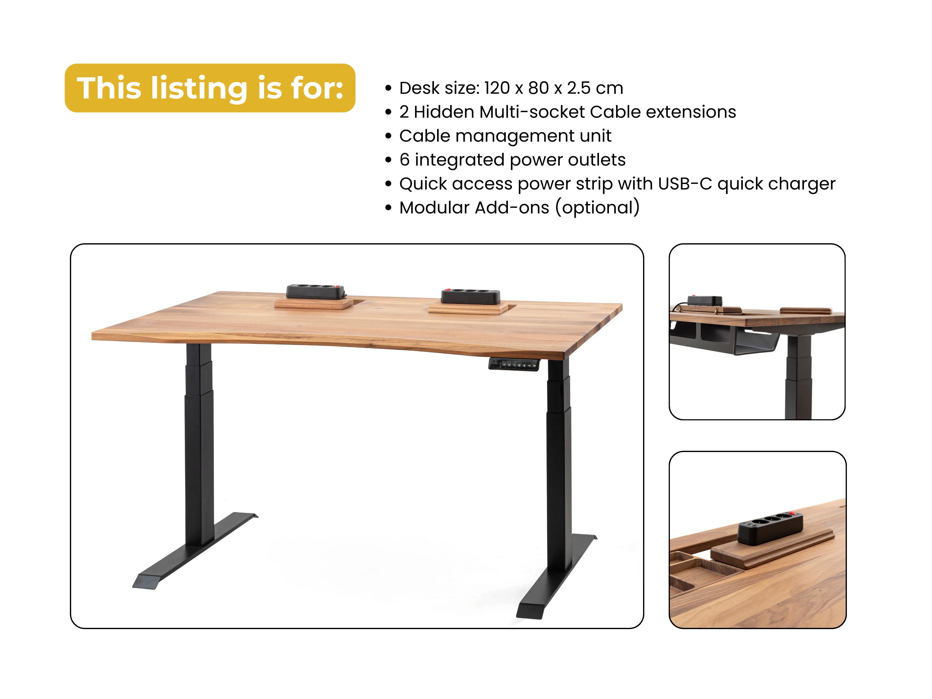 Premium Modular Height adjustable Writing Desk With Cable Management Tray. 120 80 Cm. Real Wood Desktop. Etsy