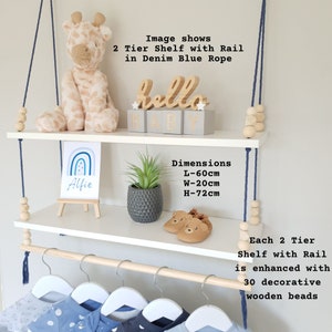 2 Tier Nursery Shelf With Clothes Rail, White Shelf With Rail, Double ...