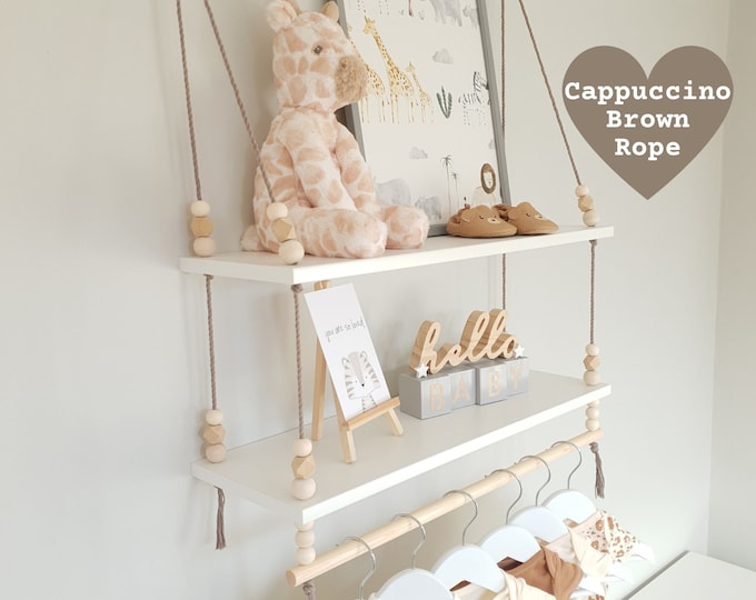 2 Tier Nursery Shelf With Clothes Rail, White Shelf With Rail, Double ...