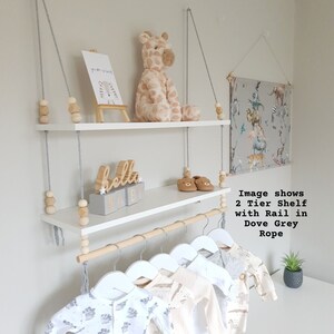 2 Tier Nursery Shelf With Clothes Rail, White Shelf With Rail, Double ...