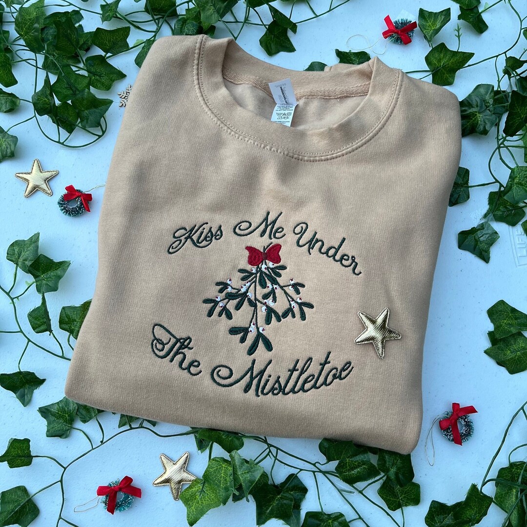 Mistletoe Kiss Christmas Embroidered Sweater - Etsy