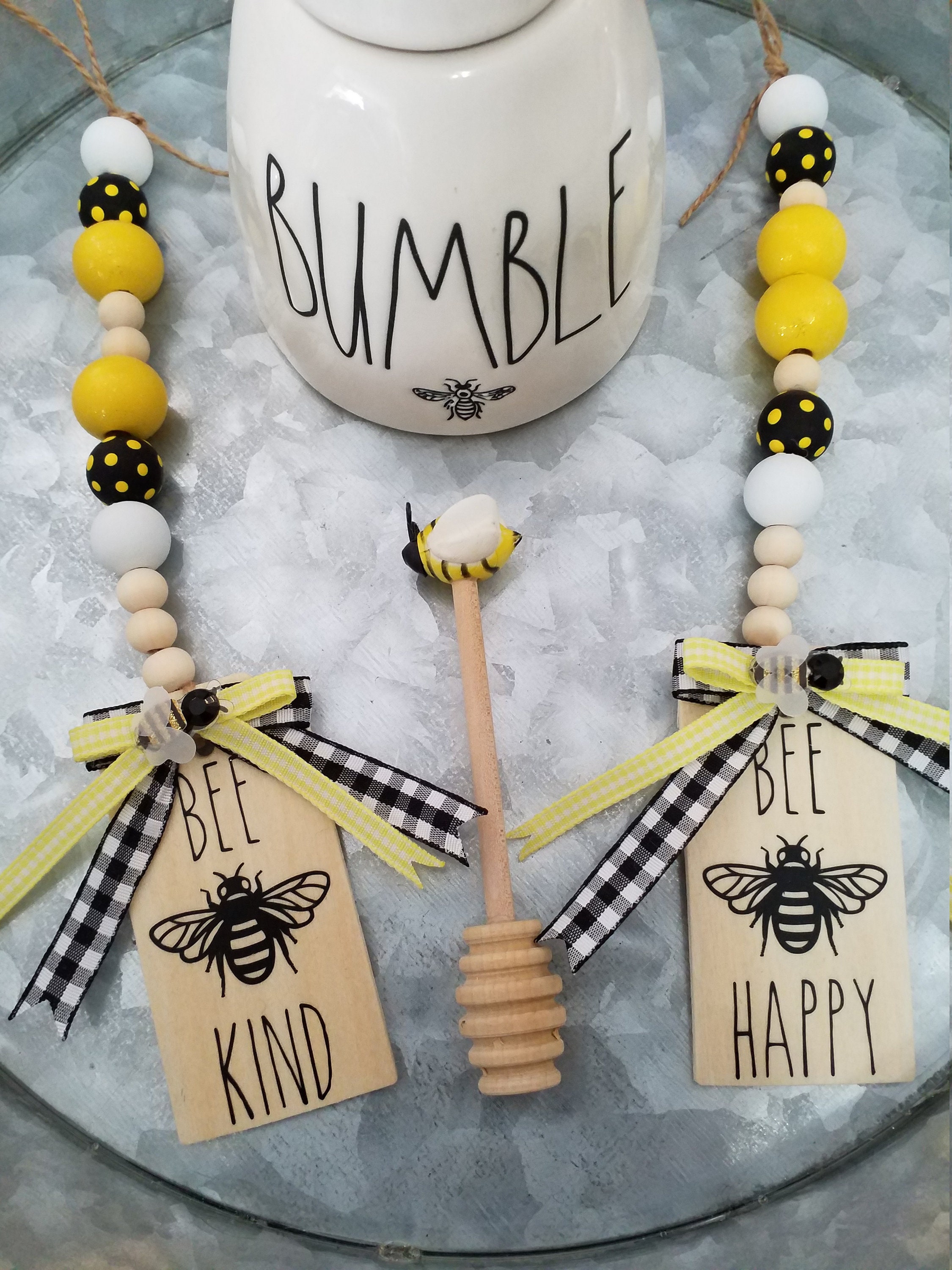 Farmhouse Wood Bead Garland Canister Set Bee Decor Bee - Etsy