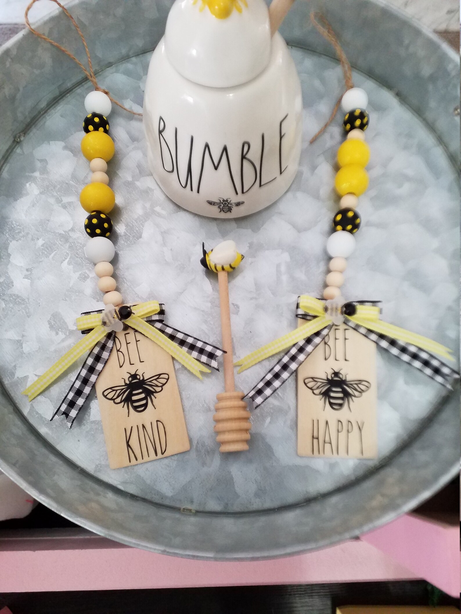 Farmhouse Wood Bead Garland Canister Set Bee Decor Bee - Etsy